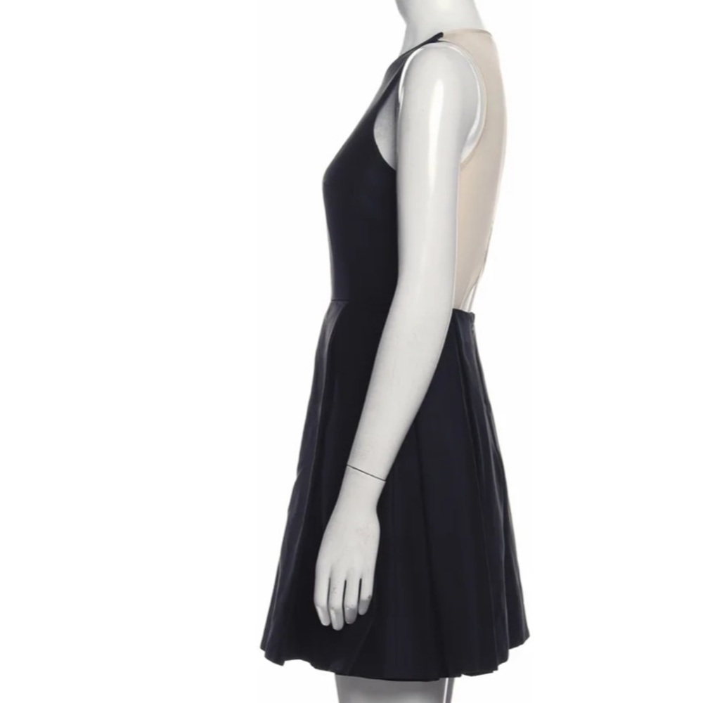 Tibi Black Pleated Mini Dress With Sheer Bare Back Xs - Gem